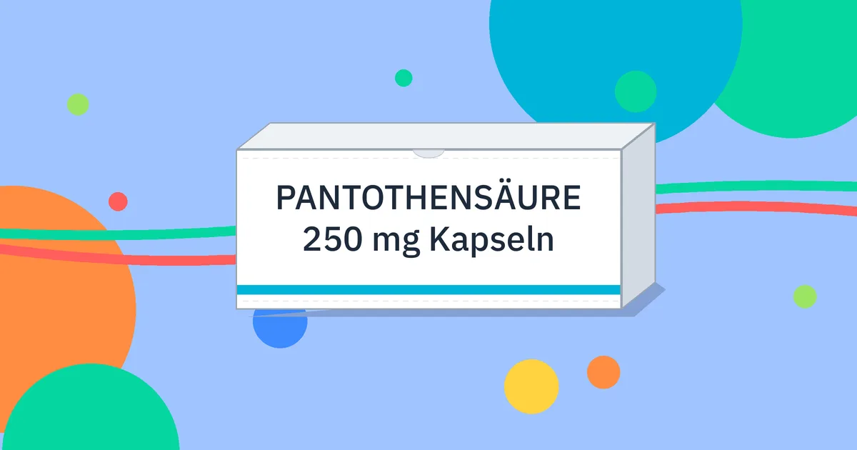 Symbolbild: Packung mit der Aufschrift PANTOTHENSÄURE 250 mg Kapseln (PZN 20013648) – Verfügbarkeit und Bezug in Apotheken in Frankfurt am Main