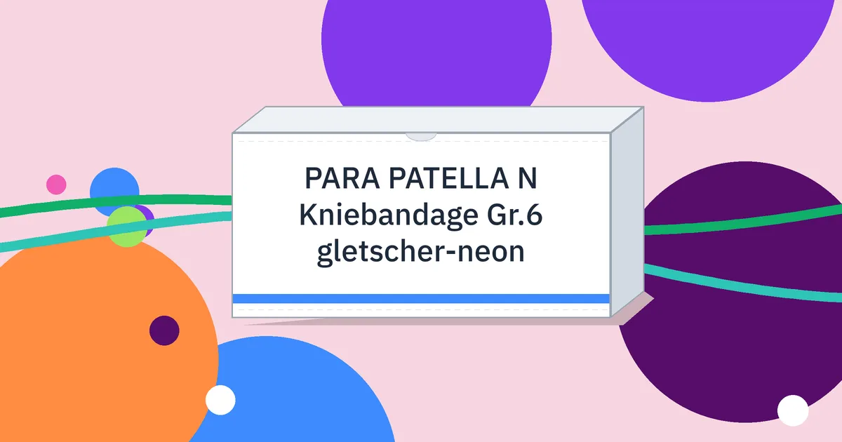 Symbolbild: Packung mit der Aufschrift PARA PATELLA N Kniebandage Gr.6 gletscher-neon (PZN 13763863) – Verfügbarkeit und Bezug in Apotheken in Frankfurt am Main