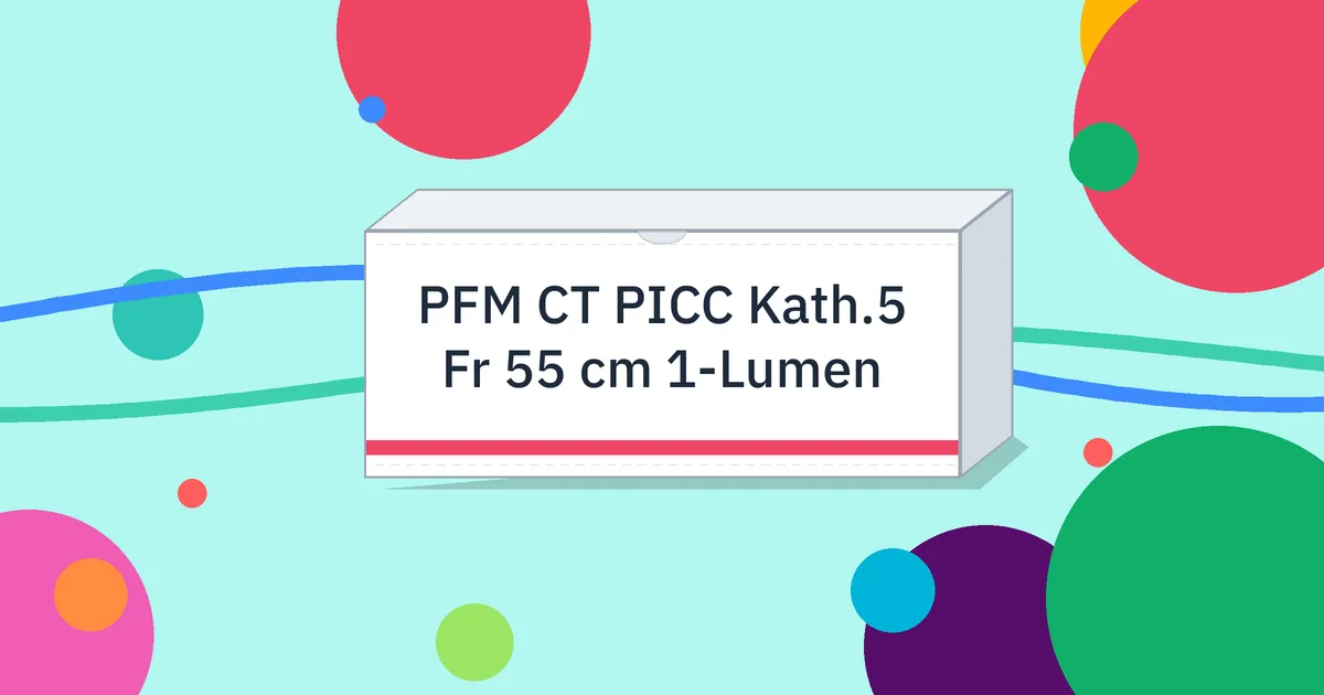 Symbolbild: Packung mit der Aufschrift PFM CT PICC Kath.5 Fr 55 cm 1-Lumen (PZN 11165595) – Verfügbarkeit und Bezug in Apotheken in Frankfurt am Main