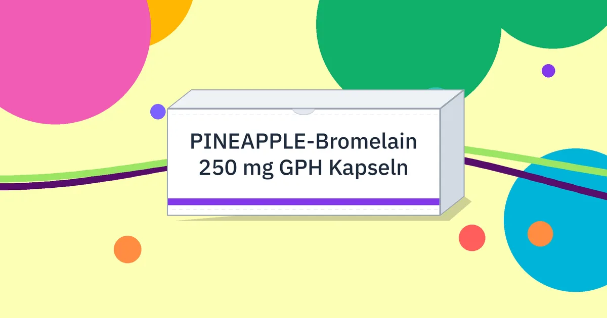 Symbolbild: Packung mit der Aufschrift PINEAPPLE-Bromelain 250 mg GPH Kapseln (PZN 02568928) – Verfügbarkeit und Bezug in Apotheken in Frankfurt am Main