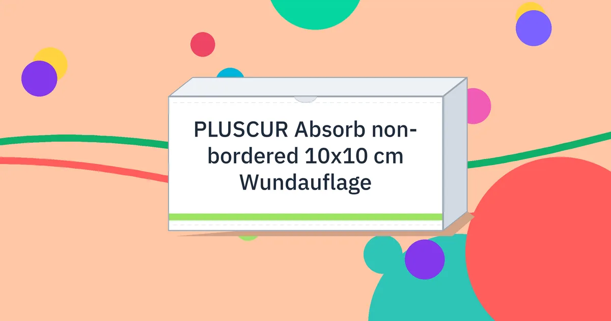 Symbolbild: Packung mit der Aufschrift PLUSCUR Absorb non-bordered 10x10 cm Wundauflage (PZN 13893123) – Verfügbarkeit und Bezug in Apotheken in Frankfurt am Main