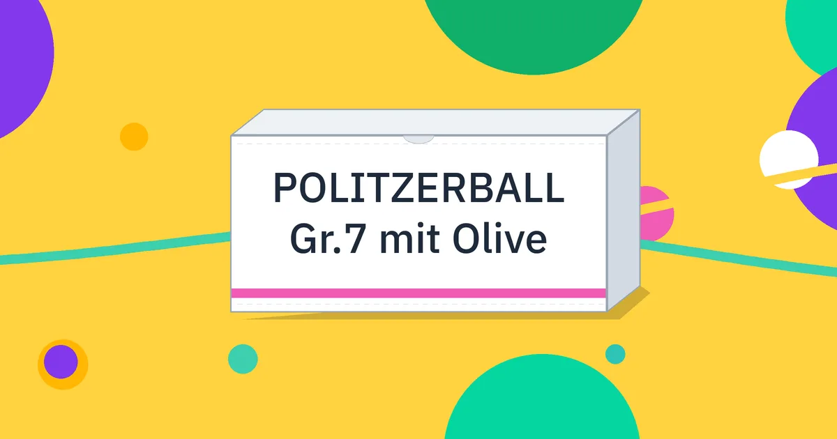 Symbolbild: Packung mit der Aufschrift POLITZERBALL Gr.7 mit Olive (PZN 04433055) – Verfügbarkeit und Bezug in Apotheken in Frankfurt am Main
