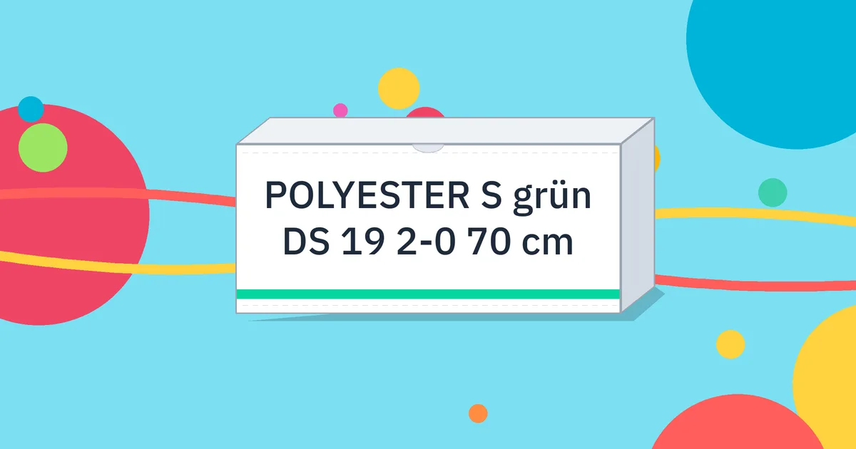 Symbolbild: Packung mit der Aufschrift POLYESTER S grün DS 19 2-0 70 cm (PZN 00548519) – Verfügbarkeit und Bezug in Apotheken in Frankfurt am Main