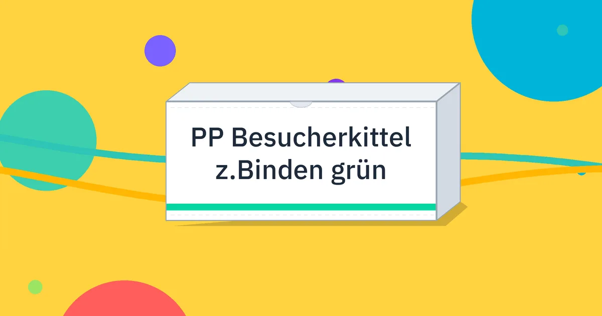 Symbolbild: Packung mit der Aufschrift PP Besucherkittel z.Binden grün (PZN 05555659) – Verfügbarkeit und Bezug in Apotheken in Frankfurt am Main
