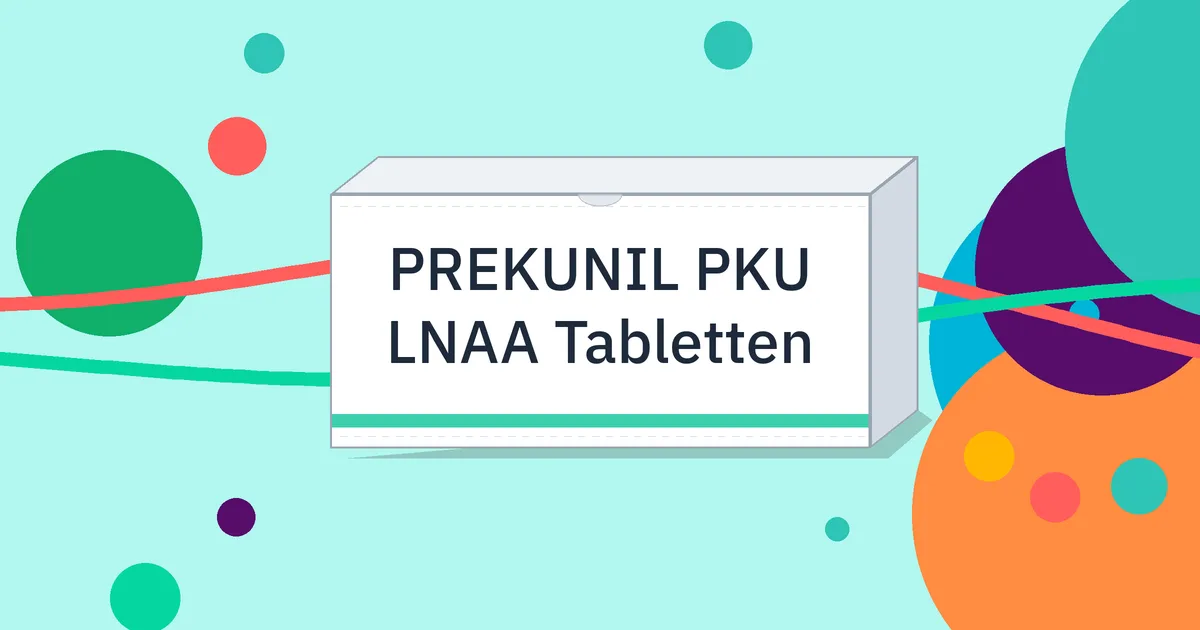 Symbolbild: Packung mit der Aufschrift PREKUNIL PKU LNAA Tabletten (PZN 20697776) – Verfügbarkeit und Bezug in Apotheken in Frankfurt am Main