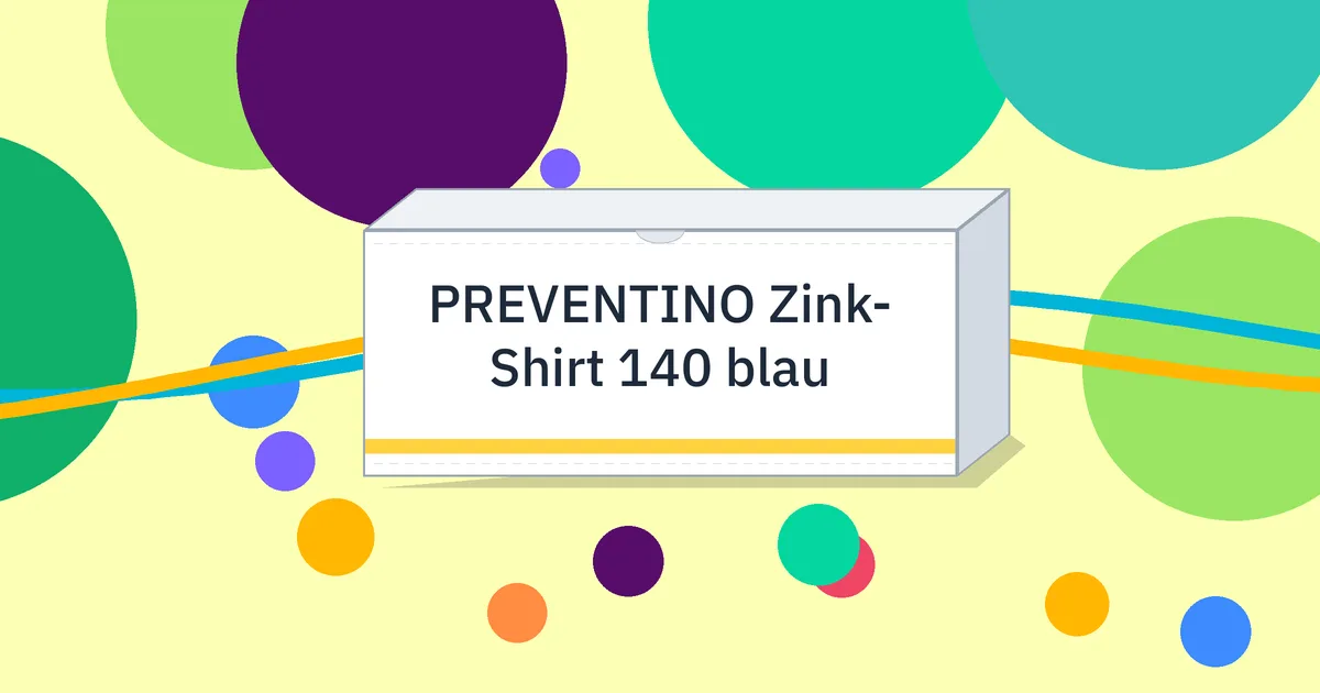 Symbolbild: Packung mit der Aufschrift PREVENTINO Zink-Shirt 140 blau (PZN 12446758) – Verfügbarkeit und Bezug in Apotheken in Frankfurt am Main