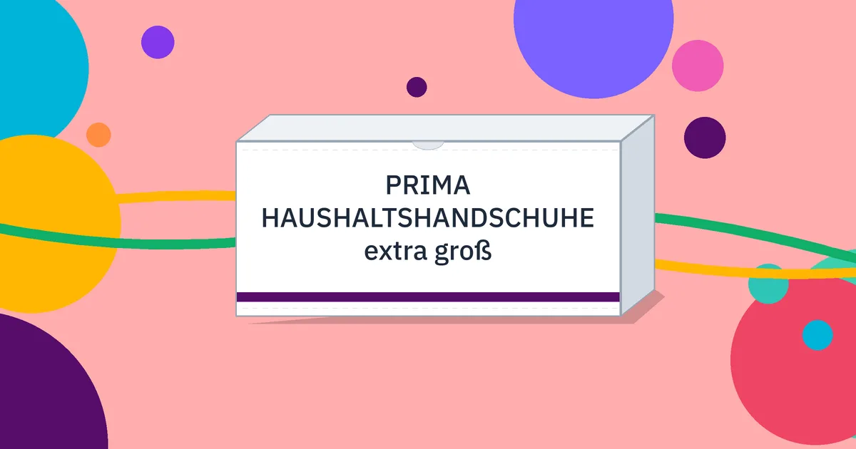 Symbolbild: Packung mit der Aufschrift PRIMA HAUSHALTSHANDSCHUHE extra groß (PZN 01304512) – Verfügbarkeit und Bezug in Apotheken in Frankfurt am Main