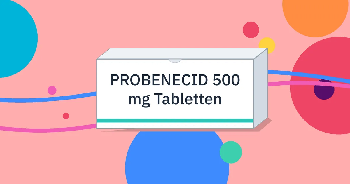 Symbolbild: Packung mit der Aufschrift PROBENECID 500 mg Tabletten (PZN 00815765) – Verfügbarkeit und Bezug in Apotheken in Frankfurt am Main