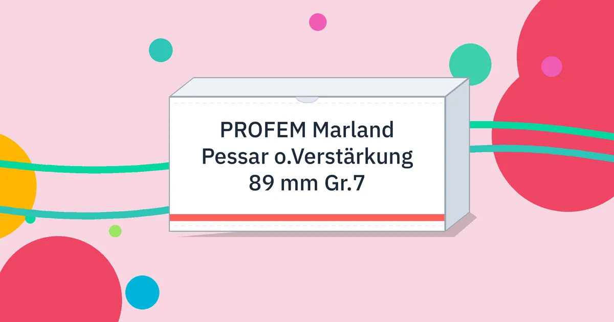 Symbolbild: Packung mit der Aufschrift PROFEM Marland Pessar o.Verstärkung 89 mm Gr.7 (PZN 11671944) – Verfügbarkeit und Bezug in Apotheken in Frankfurt am Main