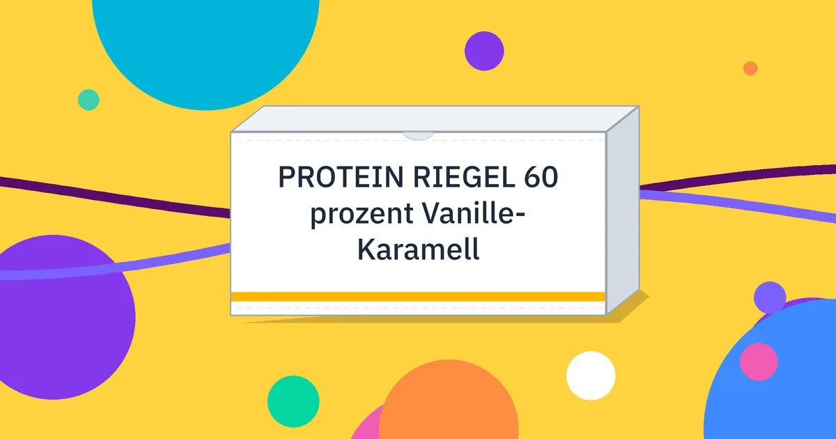 Symbolbild: Packung mit der Aufschrift PROTEIN RIEGEL 60 prozent Vanille-Karamell (PZN 18759694) – Verfügbarkeit und Bezug in Apotheken in Frankfurt am Main