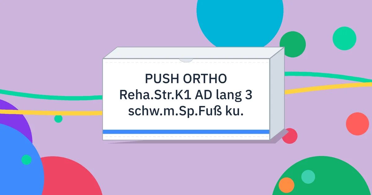 Symbolbild: Packung mit der Aufschrift PUSH ORTHO Reha.Str.K1 AD lang 3 schw.m.Sp.Fuß ku. (PZN 19157307) – Verfügbarkeit und Bezug in Apotheken in Frankfurt am Main