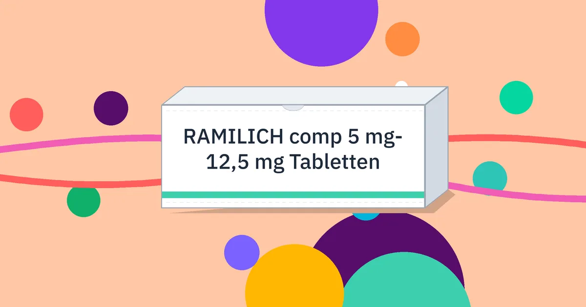 Symbolbild: Packung mit der Aufschrift RAMILICH comp 5 mg-12,5 mg Tabletten (PZN 10986918) – Verfügbarkeit und Bezug in Apotheken in Frankfurt am Main