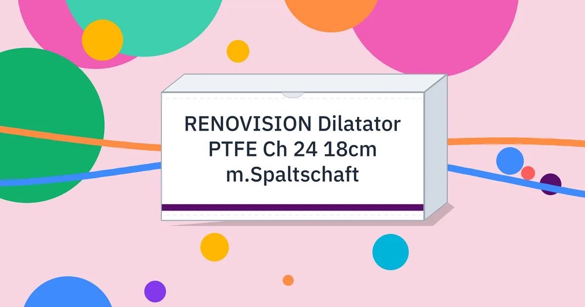Symbolbild: Packung mit der Aufschrift RENOVISION Dilatator PTFE Ch 24 18cm m.Spaltschaft (PZN 18306308) – Verfügbarkeit und Bezug in Apotheken in Frankfurt am Main