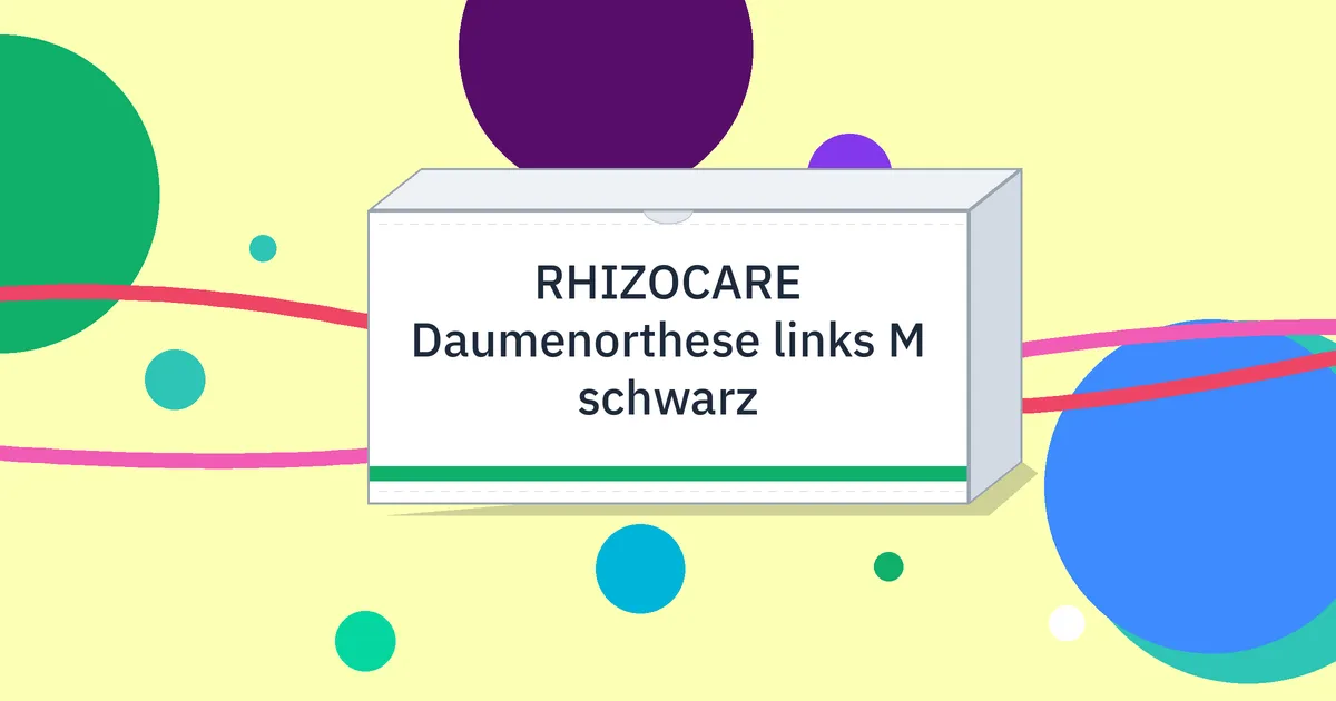 Symbolbild: Packung mit der Aufschrift RHIZOCARE Daumenorthese links M schwarz (PZN 10839494) – Verfügbarkeit und Bezug in Apotheken in Frankfurt am Main