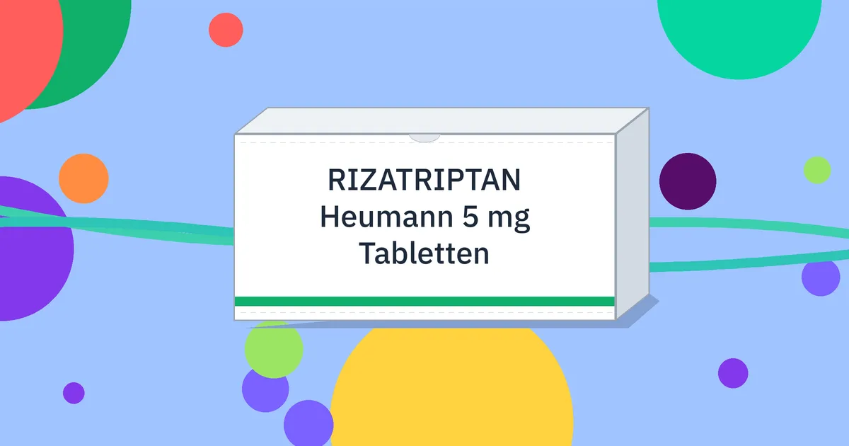 Symbolbild: Packung mit der Aufschrift RIZATRIPTAN Heumann 5 mg Tabletten (PZN 11871270) – Verfügbarkeit und Bezug in Apotheken in Frankfurt am Main
