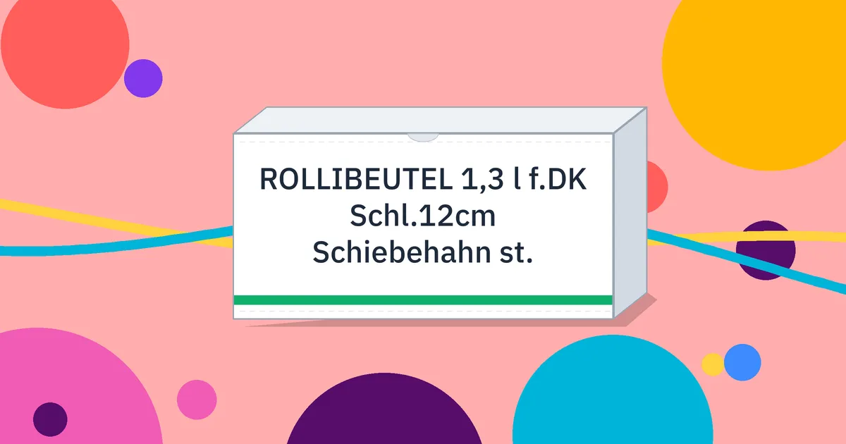 Symbolbild: Packung mit der Aufschrift ROLLIBEUTEL 1,3 l f.DK Schl.12cm Schiebehahn st. (PZN 01405236) – Verfügbarkeit und Bezug in Apotheken in Frankfurt am Main