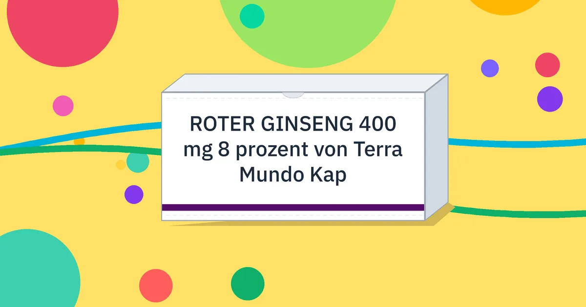 Symbolbild: Packung mit der Aufschrift ROTER GINSENG 400 mg 8 prozent von Terra Mundo Kap (PZN 10048373) – Verfügbarkeit und Bezug in Apotheken in Frankfurt am Main