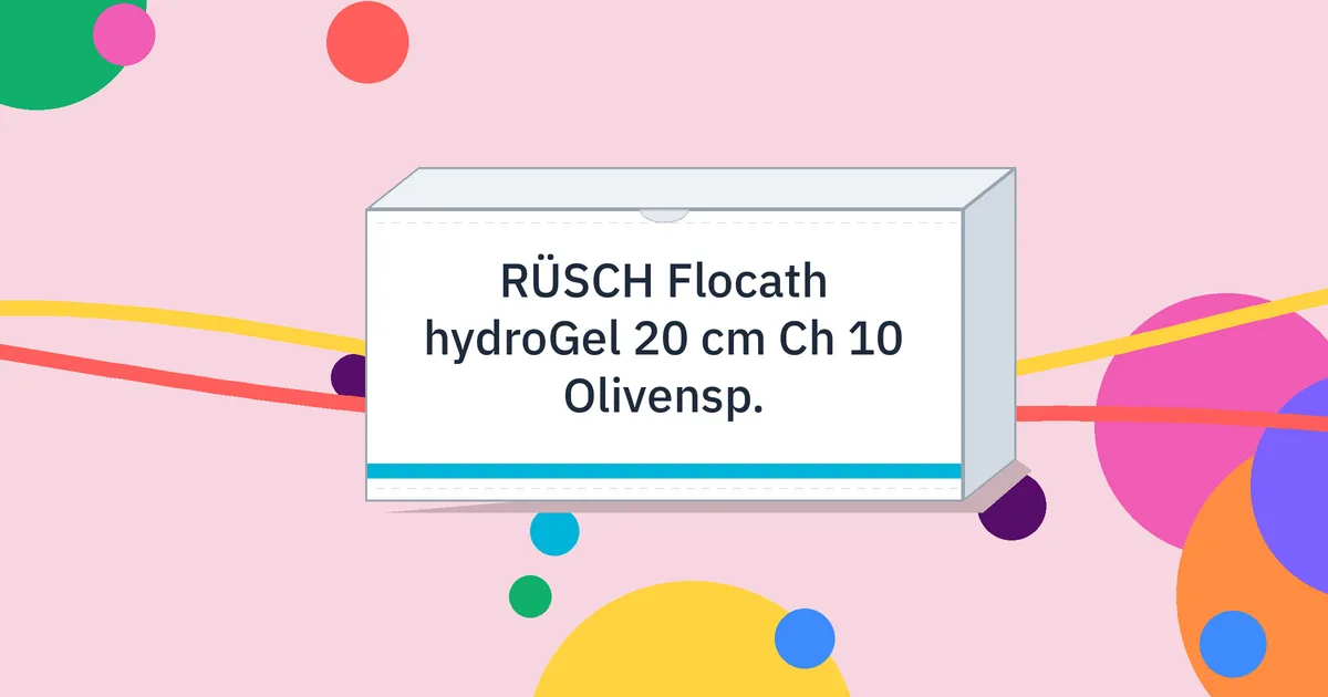 Symbolbild: Packung mit der Aufschrift RÜSCH Flocath hydroGel 20 cm Ch 10 Olivensp. (PZN 02163404) – Verfügbarkeit und Bezug in Apotheken in Frankfurt am Main