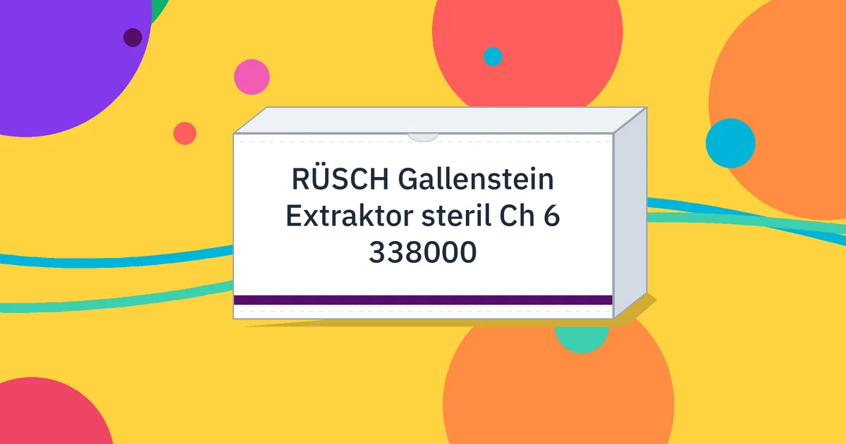 Symbolbild: Packung mit der Aufschrift RÜSCH Gallenstein Extraktor steril Ch 6 338000 (PZN 07399867) – Verfügbarkeit und Bezug in Apotheken in Frankfurt am Main