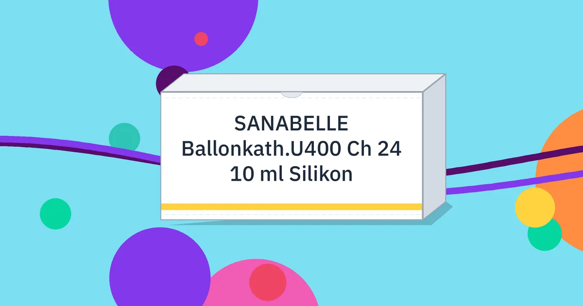 Symbolbild: Packung mit der Aufschrift SANABELLE Ballonkath.U400 Ch 24 10 ml Silikon (PZN 06086557) – Verfügbarkeit und Bezug in Apotheken in Frankfurt am Main
