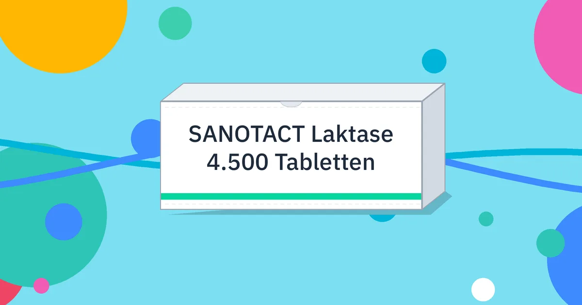 Symbolbild: Packung mit der Aufschrift SANOTACT Laktase 4.500 Tabletten (PZN 19483461) – Verfügbarkeit und Bezug in Apotheken in Frankfurt am Main
