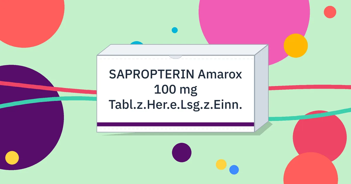 Symbolbild: Packung mit der Aufschrift SAPROPTERIN Amarox 100 mg Tabl.z.Her.e.Lsg.z.Einn. (PZN 19521204) – Verfügbarkeit und Bezug in Apotheken in Frankfurt am Main