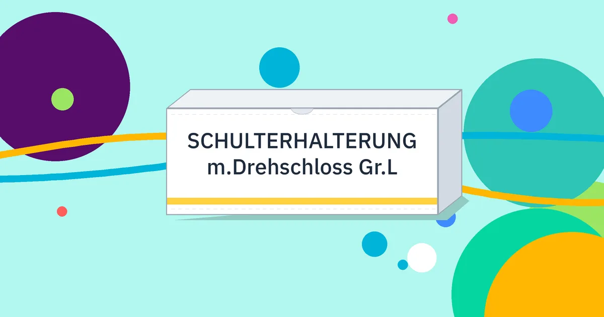 Symbolbild: Packung mit der Aufschrift SCHULTERHALTERUNG m.Drehschloss Gr.L (PZN 11568040) – Verfügbarkeit und Bezug in Apotheken in Frankfurt am Main