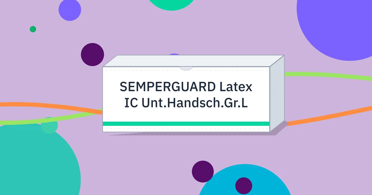 Symbolbild: Packung mit der Aufschrift SEMPERGUARD Latex IC Unt.Handsch.Gr.L (PZN 12365480) – Verfügbarkeit und Bezug in Apotheken in Frankfurt am Main
