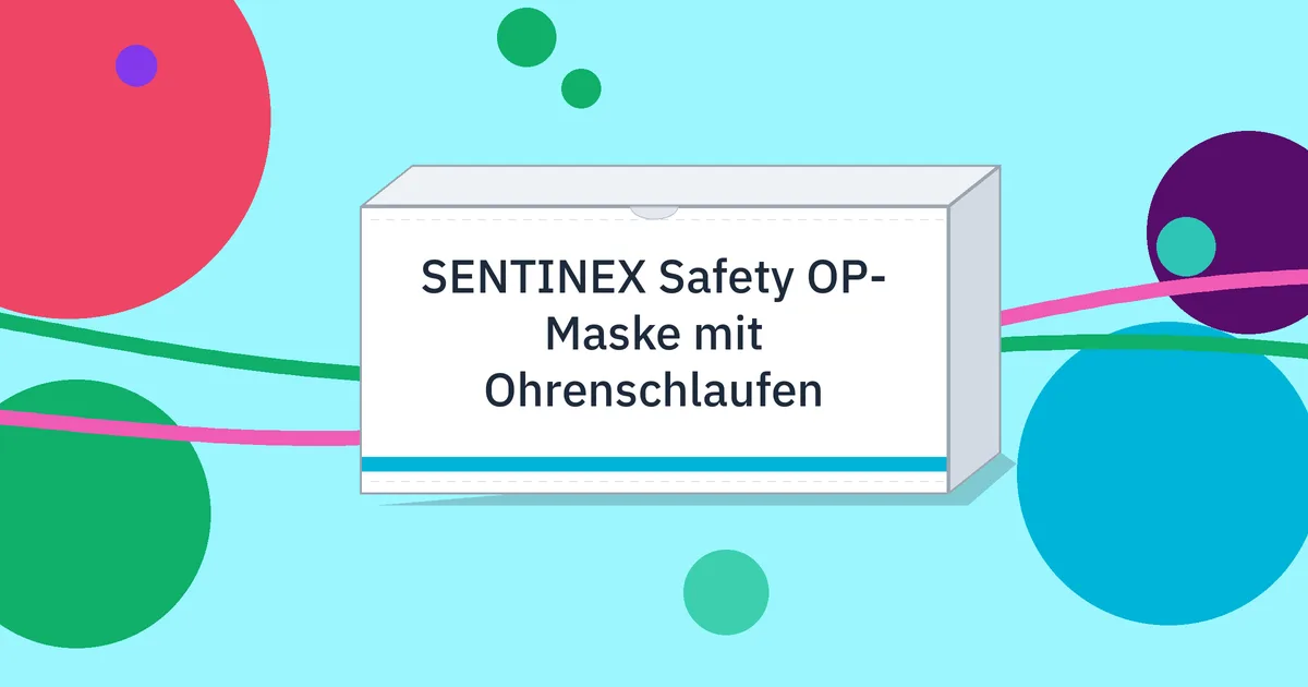 Symbolbild: Packung mit der Aufschrift SENTINEX Safety OP-Maske mit Ohrenschlaufen (PZN 16941319) – Verfügbarkeit und Bezug in Apotheken in Frankfurt am Main
