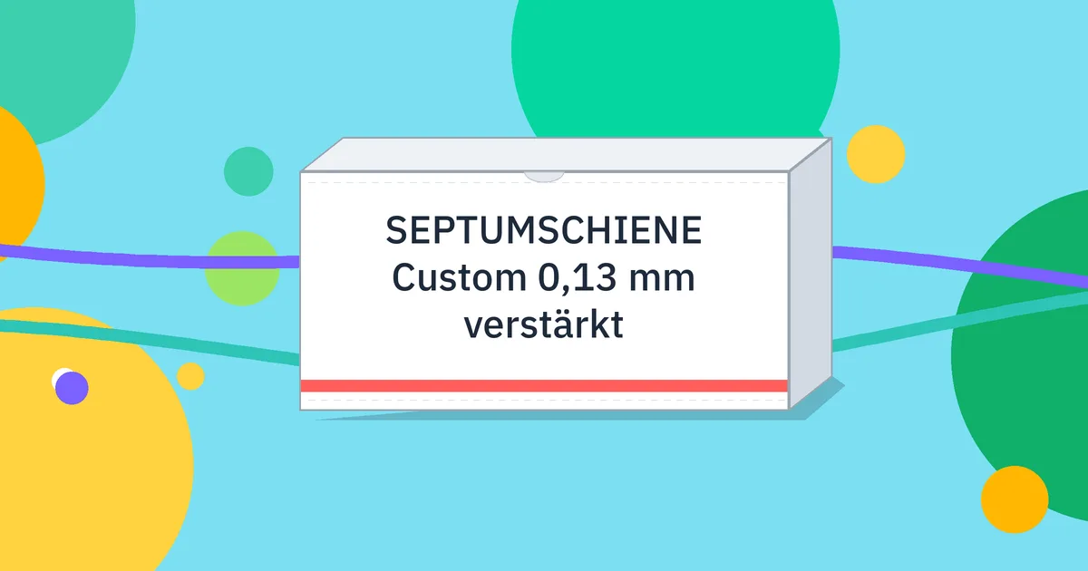 Symbolbild: Packung mit der Aufschrift SEPTUMSCHIENE Custom 0,13 mm verstärkt (PZN 19921257) – Verfügbarkeit und Bezug in Apotheken in Frankfurt am Main
