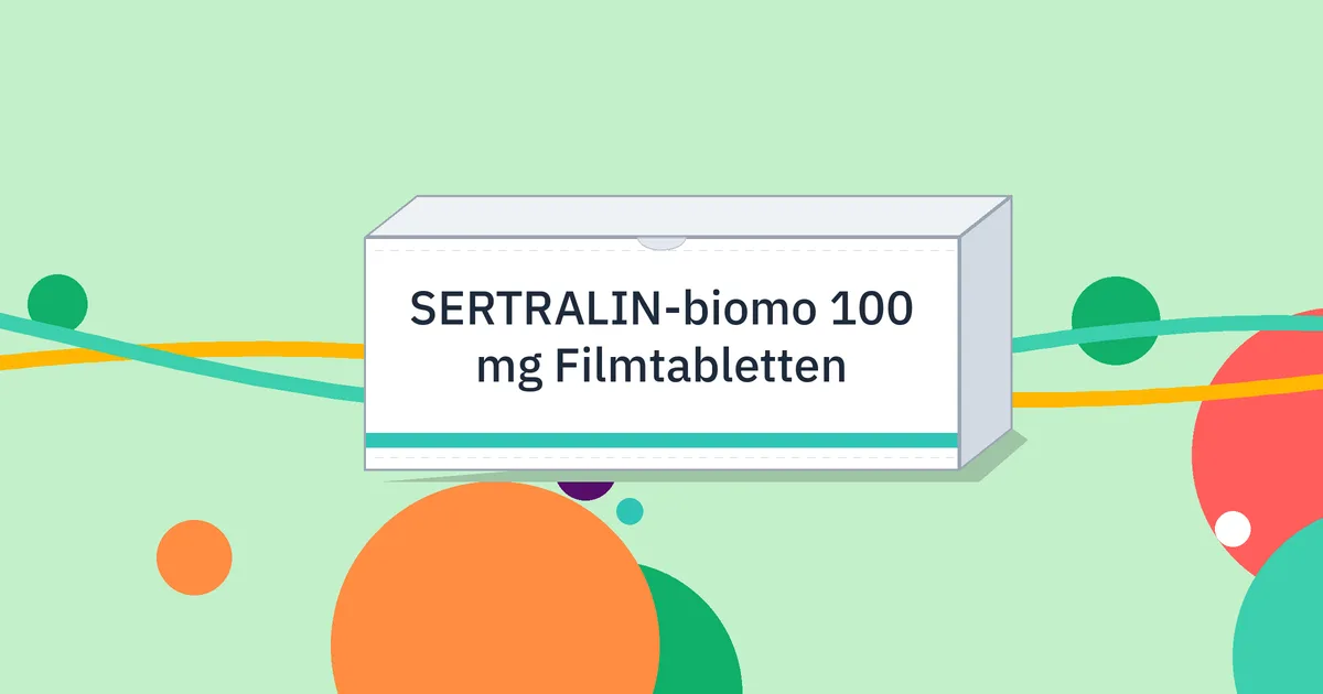 Symbolbild: Packung mit der Aufschrift SERTRALIN-biomo 100 mg Filmtabletten (PZN 01055090) – Verfügbarkeit und Bezug in Apotheken in Frankfurt am Main