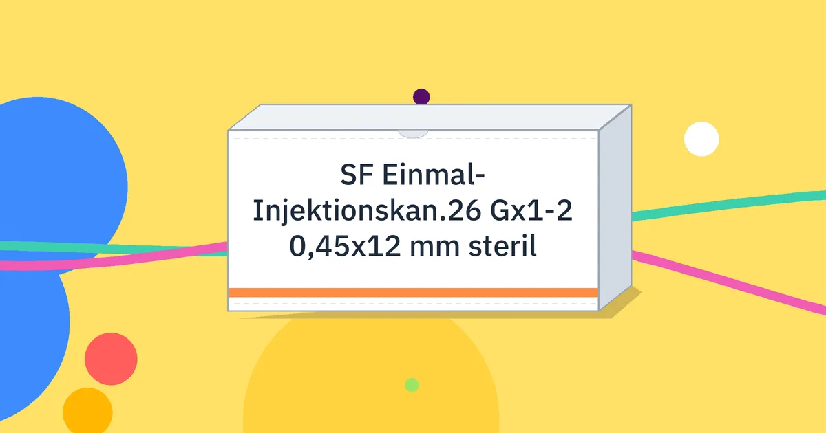 Symbolbild: Packung mit der Aufschrift SF Einmal-Injektionskan.26 Gx1-2 0,45x12 mm steril (PZN 17280825) – Verfügbarkeit und Bezug in Apotheken in Frankfurt am Main
