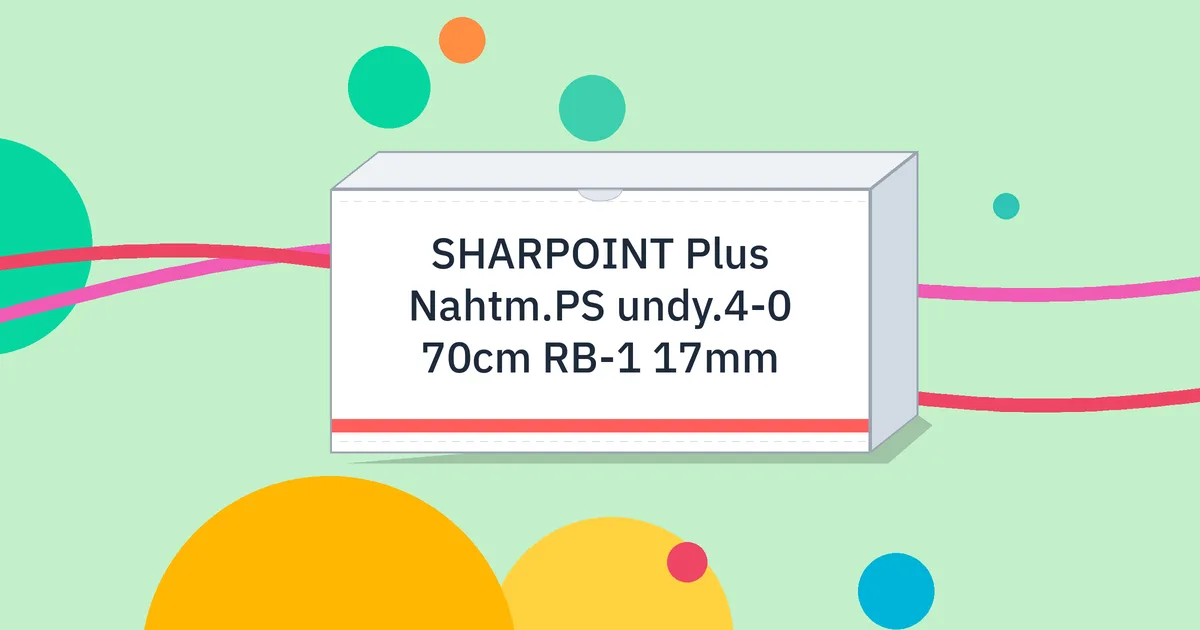 Symbolbild: Packung mit der Aufschrift SHARPOINT Plus Nahtm.PS undy.4-0 70cm RB-1 17mm (PZN 17995576) – Verfügbarkeit und Bezug in Apotheken in Frankfurt am Main