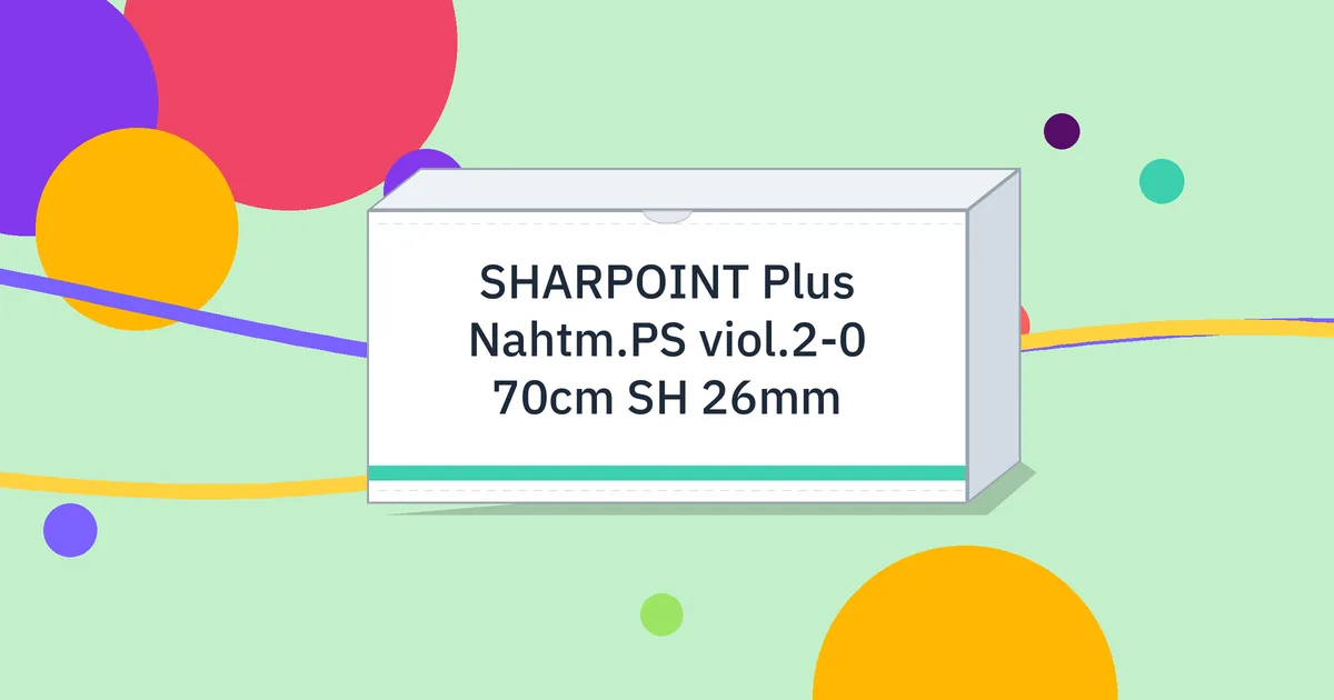 Symbolbild: Packung mit der Aufschrift SHARPOINT Plus Nahtm.PS viol.2-0 70cm SH 26mm (PZN 17995636) – Verfügbarkeit und Bezug in Apotheken in Frankfurt am Main