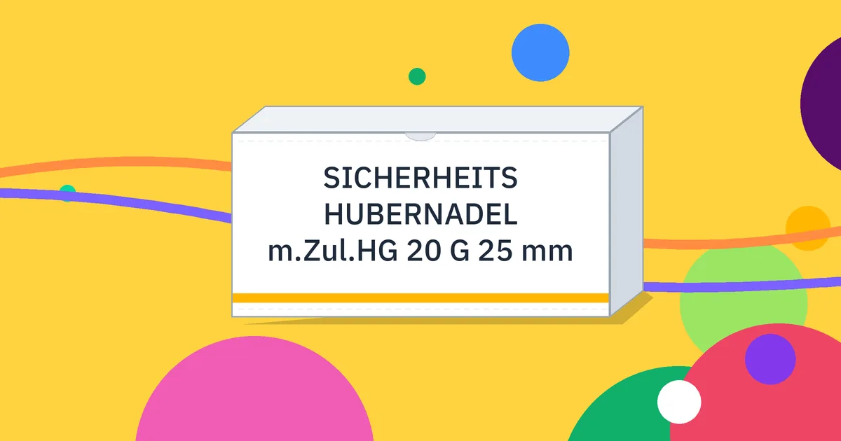 Symbolbild: Packung mit der Aufschrift SICHERHEITS HUBERNADEL m.Zul.HG 20 G 25 mm (PZN 14321937) – Verfügbarkeit und Bezug in Apotheken in Frankfurt am Main