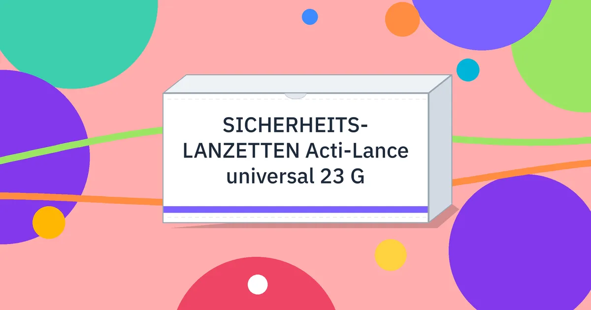 Symbolbild: Packung mit der Aufschrift SICHERHEITS-LANZETTEN Acti-Lance universal 23 G (PZN 20611450) – Verfügbarkeit und Bezug in Apotheken in Frankfurt am Main