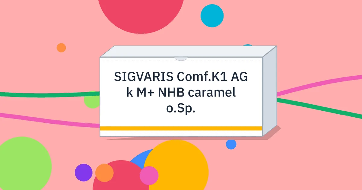 Symbolbild: Packung mit der Aufschrift SIGVARIS Comf.K1 AG k M+ NHB caramel o.Sp. (PZN 17097133) – Verfügbarkeit und Bezug in Apotheken in Frankfurt am Main