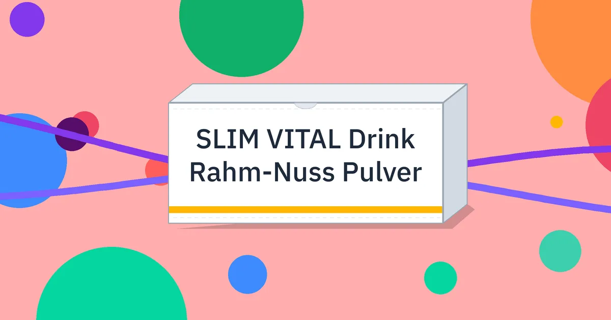 Symbolbild: Packung mit der Aufschrift SLIM VITAL Drink Rahm-Nuss Pulver (PZN 07380342) – Verfügbarkeit und Bezug in Apotheken in Frankfurt am Main