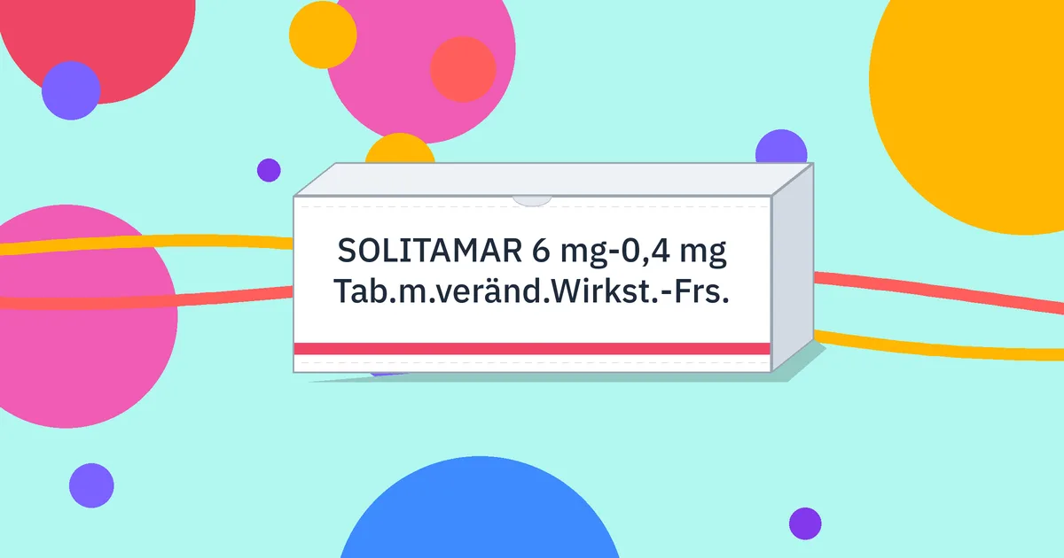 Symbolbild: Packung mit der Aufschrift SOLITAMAR 6 mg-0,4 mg Tab.m.veränd.Wirkst.-Frs. (PZN 18196819) – Verfügbarkeit und Bezug in Apotheken in Frankfurt am Main