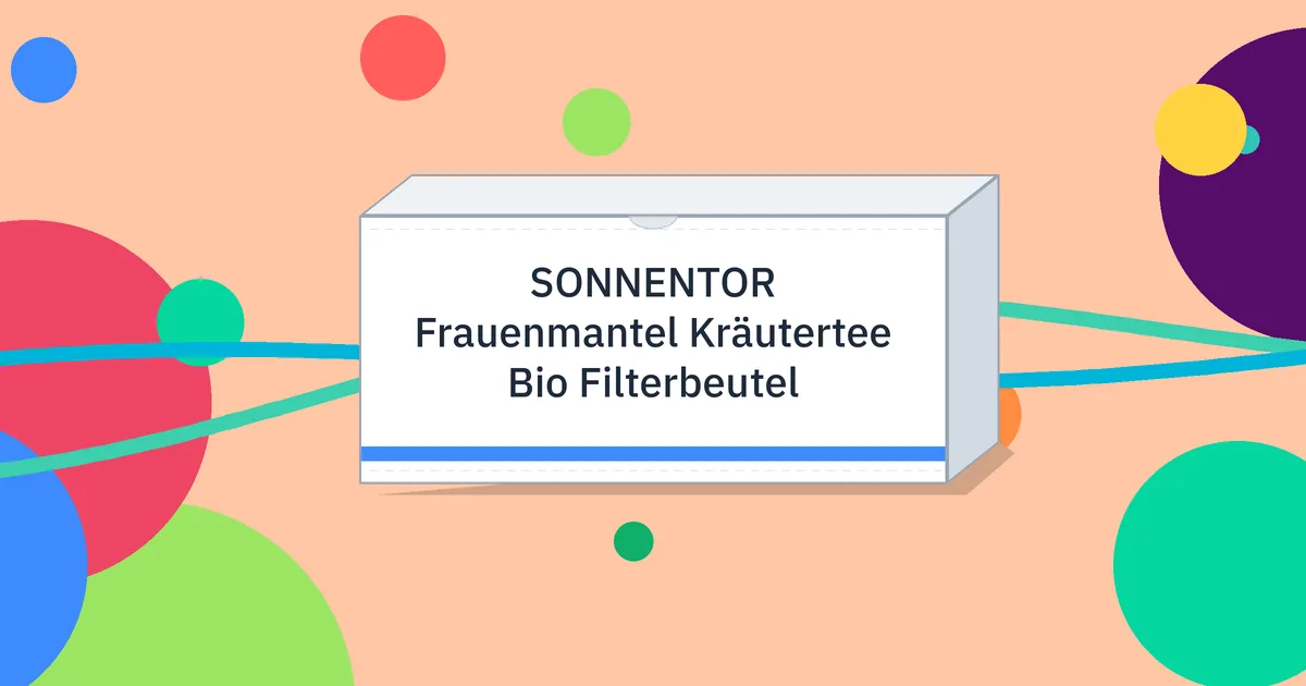 Symbolbild: Packung mit der Aufschrift SONNENTOR Frauenmantel Kräutertee Bio Filterbeutel (PZN 18904311) – Verfügbarkeit und Bezug in Apotheken in Frankfurt am Main