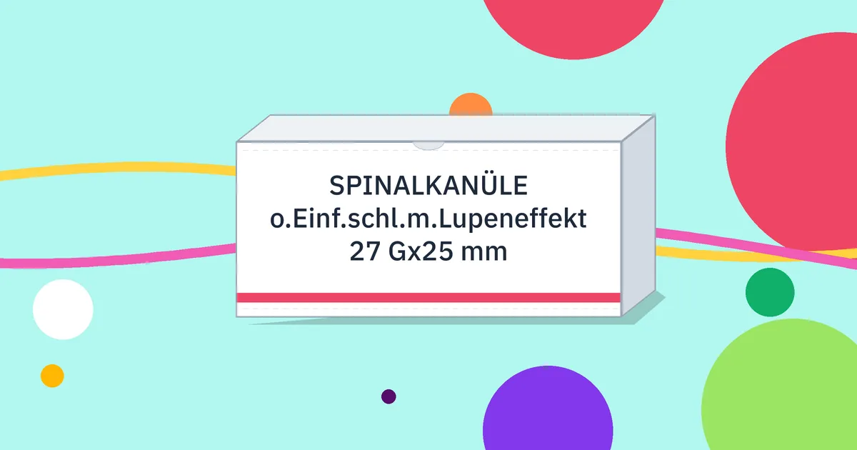 Symbolbild: Packung mit der Aufschrift SPINALKANÜLE o.Einf.schl.m.Lupeneffekt 27 Gx25 mm (PZN 03949868) – Verfügbarkeit und Bezug in Apotheken in Frankfurt am Main