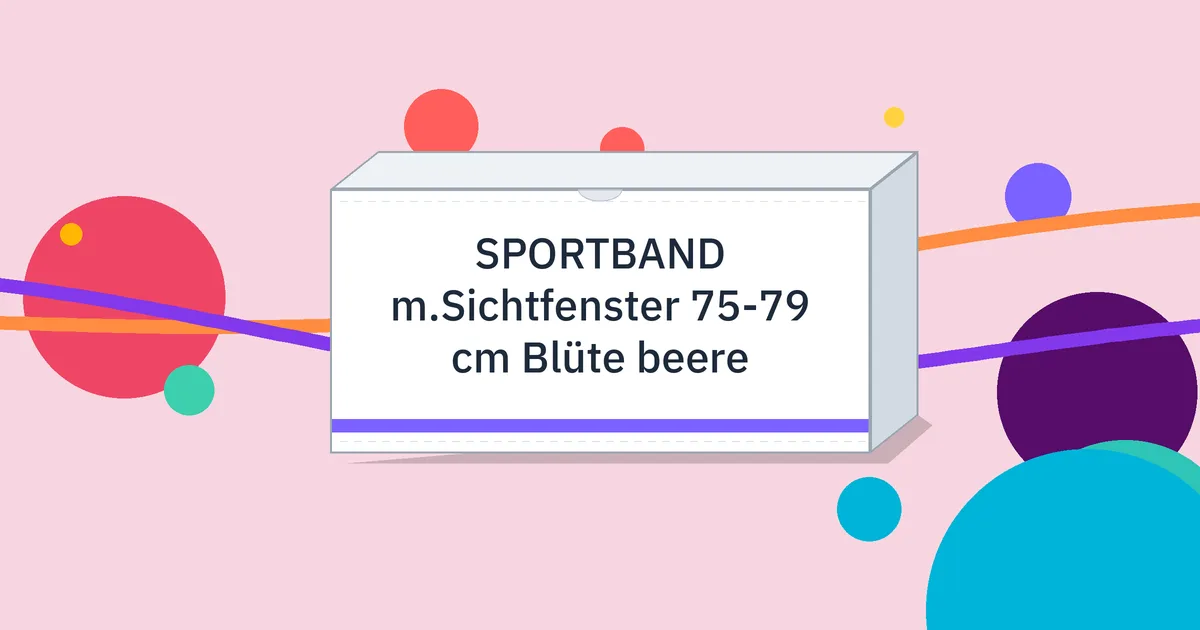 Symbolbild: Packung mit der Aufschrift SPORTBAND m.Sichtfenster 75-79 cm Blüte beere (PZN 13917059) – Verfügbarkeit und Bezug in Apotheken in Frankfurt am Main