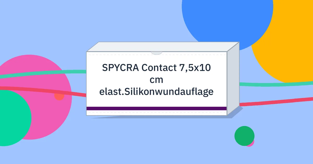 Symbolbild: Packung mit der Aufschrift SPYCRA Contact 7,5x10 cm elast.Silikonwundauflage (PZN 18038109) – Verfügbarkeit und Bezug in Apotheken in Frankfurt am Main
