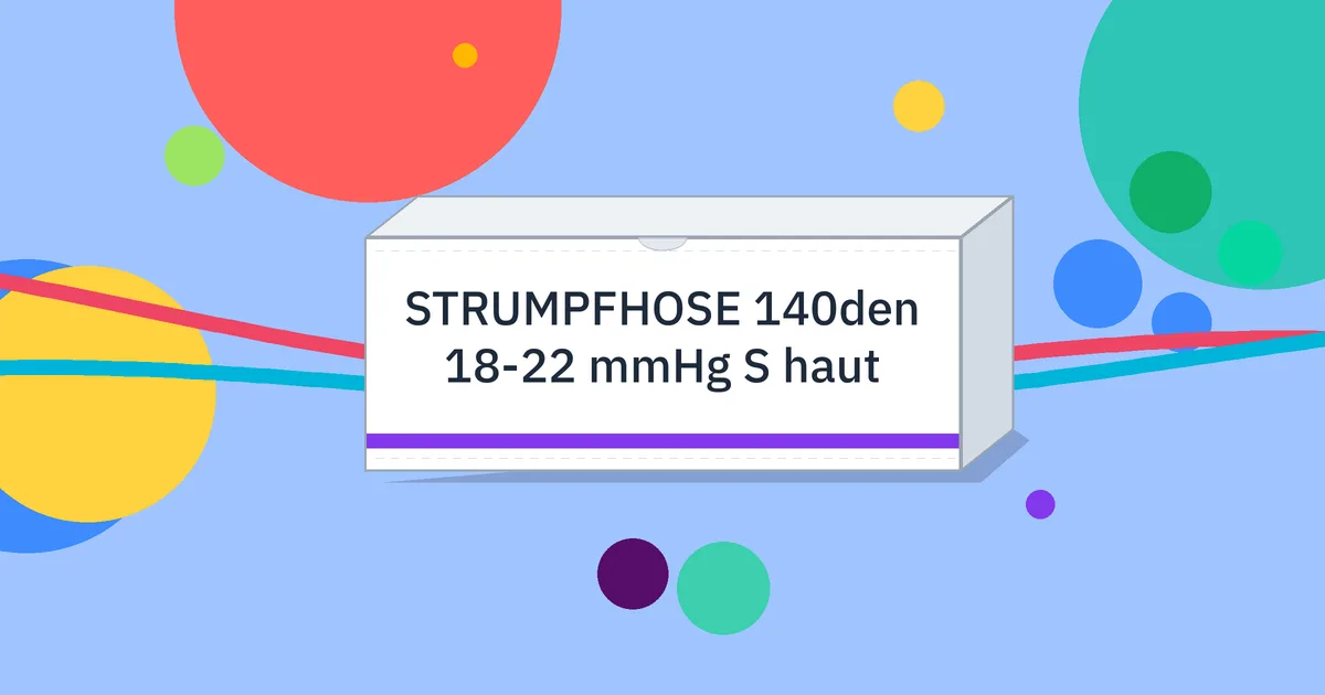 Symbolbild: Packung mit der Aufschrift STRUMPFHOSE 140den 18-22 mmHg S haut (PZN 19072775) – Verfügbarkeit und Bezug in Apotheken in Frankfurt am Main