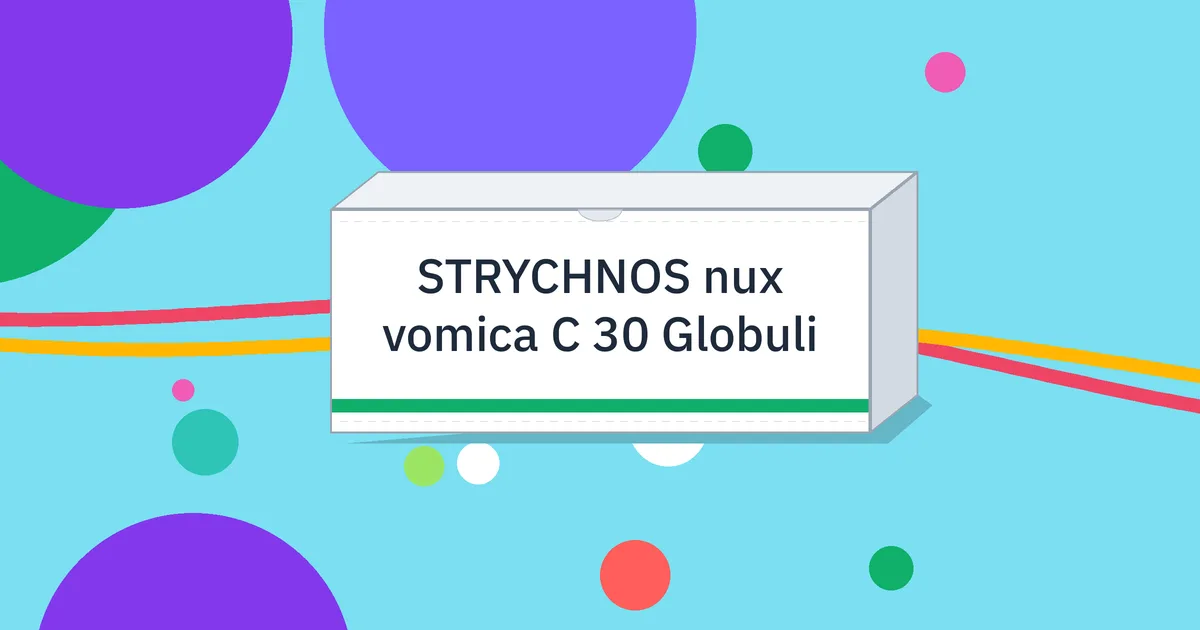 Symbolbild: Packung mit der Aufschrift STRYCHNOS nux vomica C 30 Globuli (PZN 11223950) – Verfügbarkeit und Bezug in Apotheken in Frankfurt am Main