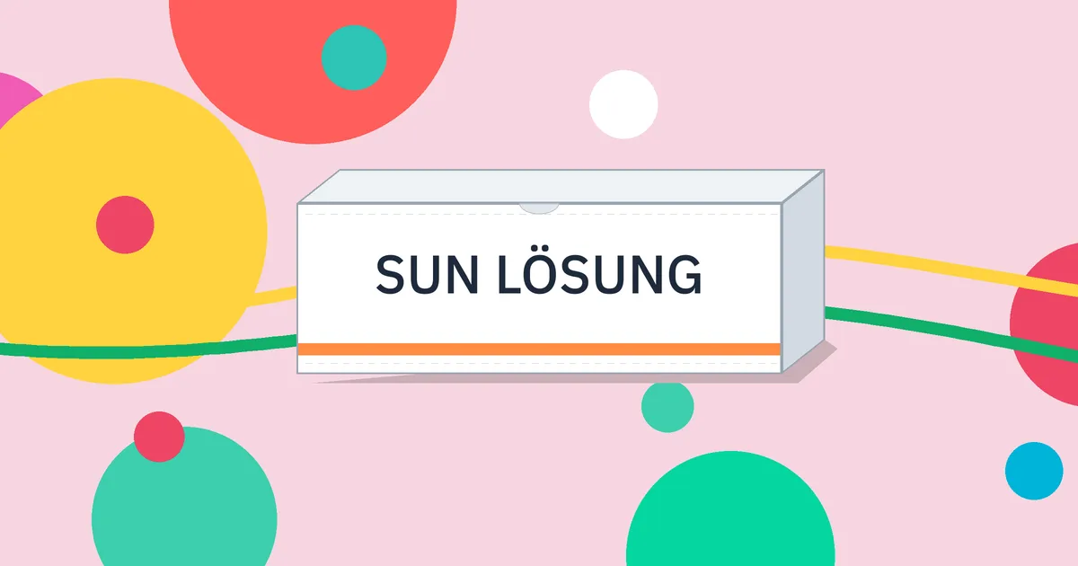 Symbolbild: Packung mit der Aufschrift SUN LÖSUNG (PZN 05022360) – Verfügbarkeit und Bezug in Apotheken in Frankfurt am Main