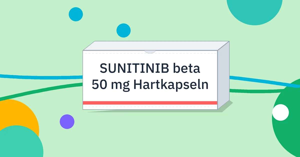 Symbolbild: Packung mit der Aufschrift SUNITINIB beta 50 mg Hartkapseln (PZN 17243818) – Verfügbarkeit und Bezug in Apotheken in Frankfurt am Main