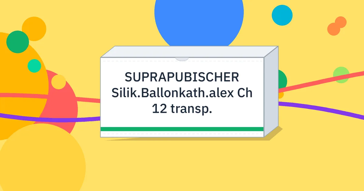 Symbolbild: Packung mit der Aufschrift SUPRAPUBISCHER Silik.Ballonkath.alex Ch 12 transp. (PZN 19950649) – Verfügbarkeit und Bezug in Apotheken in Frankfurt am Main