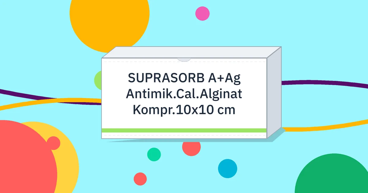 Symbolbild: Packung mit der Aufschrift SUPRASORB A+Ag Antimik.Cal.Alginat Kompr.10x10 cm (PZN 19229716) – Verfügbarkeit und Bezug in Apotheken in Frankfurt am Main