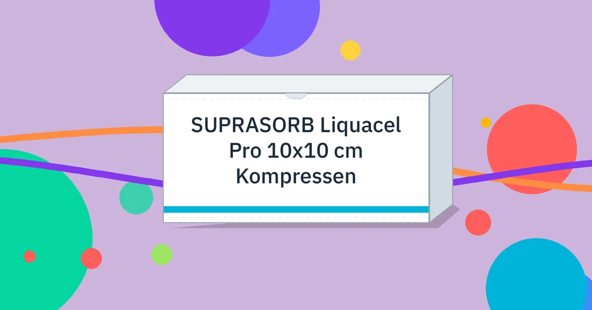 Symbolbild: Packung mit der Aufschrift SUPRASORB Liquacel Pro 10x10 cm Kompressen (PZN 20580040) – Verfügbarkeit und Bezug in Apotheken in Frankfurt am Main